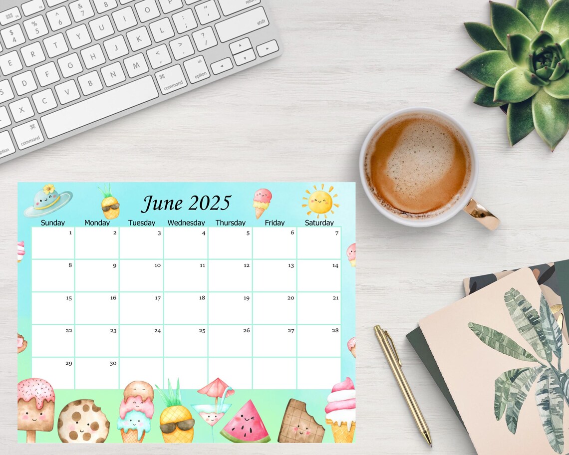 EDITABLE June 2025 Calendar, Summer Planner With Sweets, Monthly Kids ...