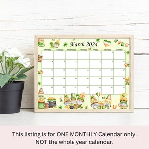 EDITABLE March 2024 Calendar, St. Patrick's Day Gnome Planner, Kids ...