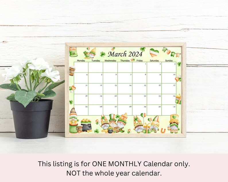 EDITABLE March 2024 Calendar, St. Patrick's Day Gnome Planner, Kids ...