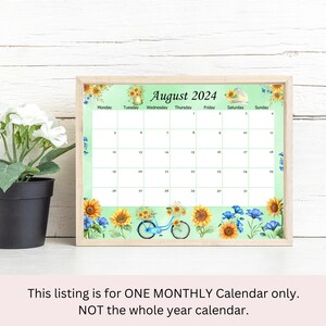 EDITABLE August 2024 Calendar, Sunflowers Planner, Monthly Kids School ...