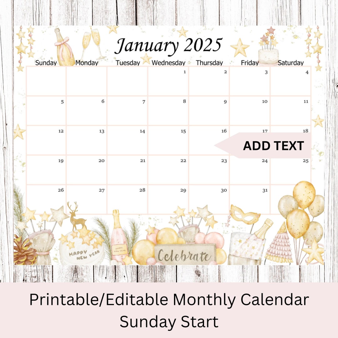 EDITABLE January 2025 Calendar, New Year Planner, Printable Monthly ...