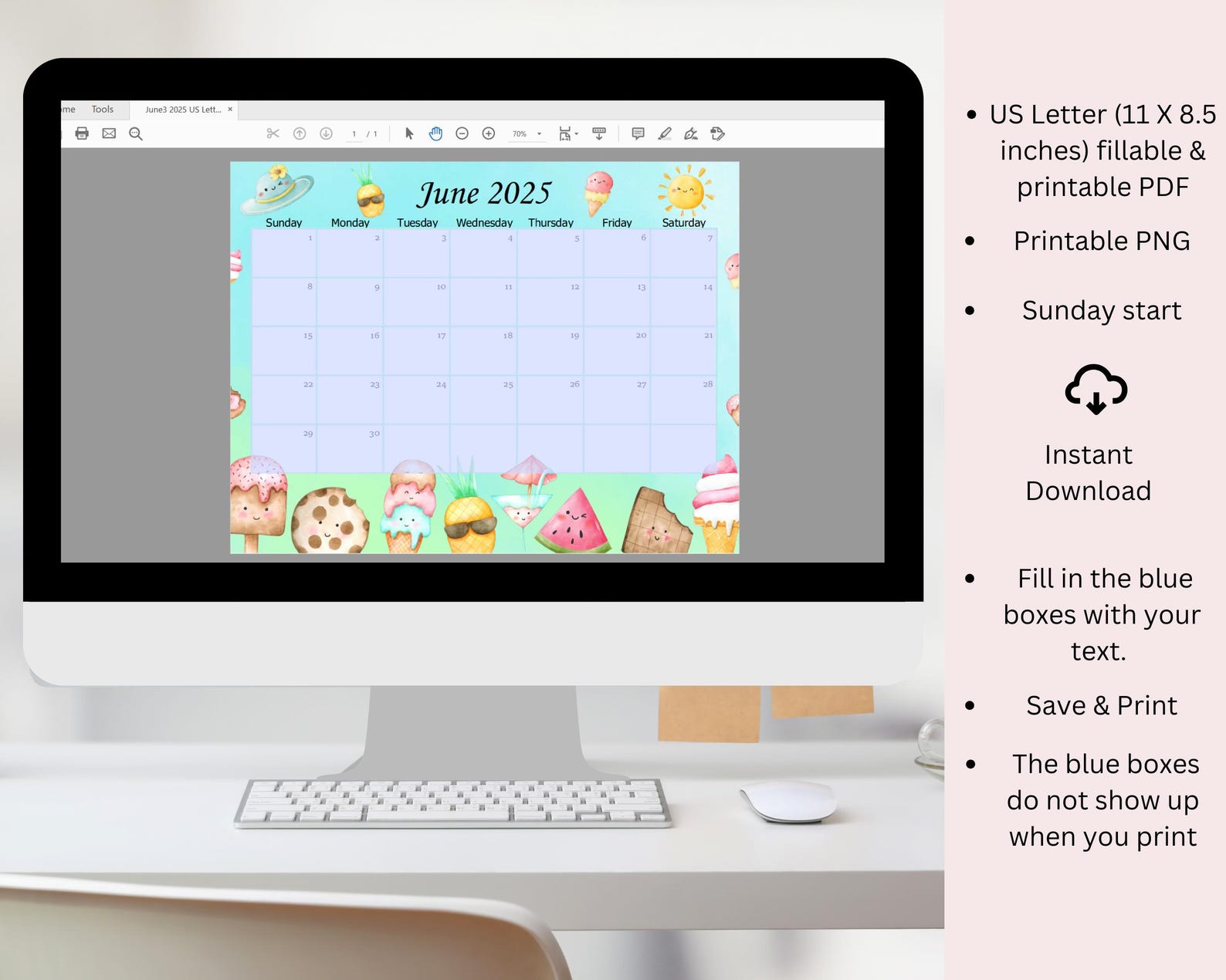 EDITABLE June 2025 Calendar, Summer Planner With Sweets, Monthly Kids ...