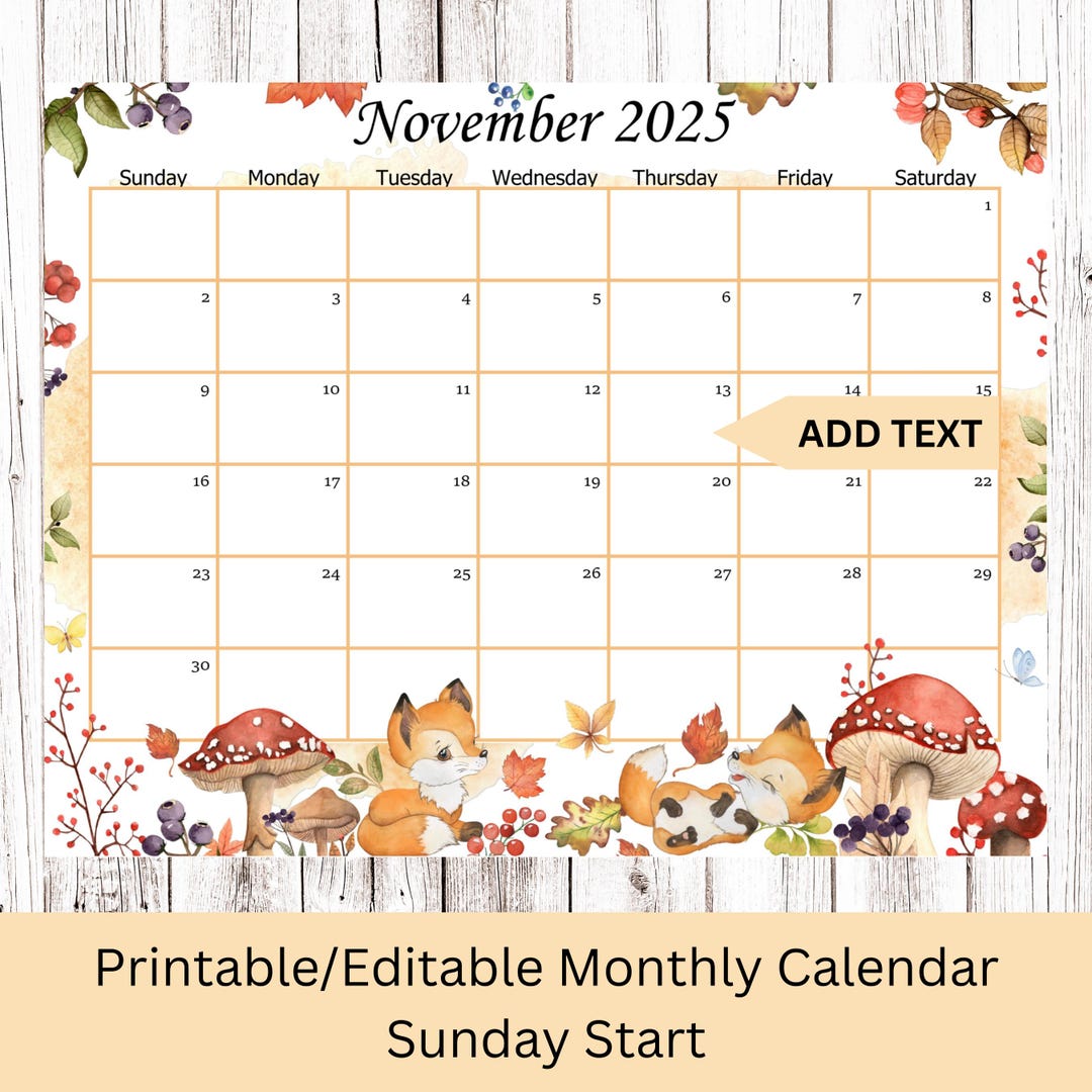 Calendario editable de noviembre de 2025: Planificador de Acción de ...