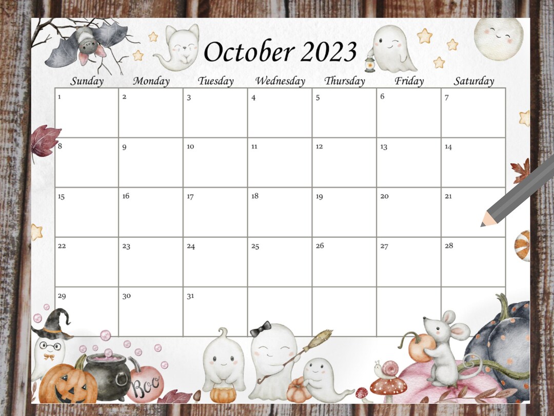 EDITABLE October 2023 Calendar, Cute Halloween 2023 Planner, Kids ...