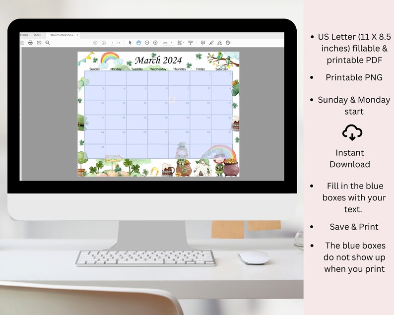 EDITABLE March 2024 Calendar St. Patrick's Day Planner - Etsy UK