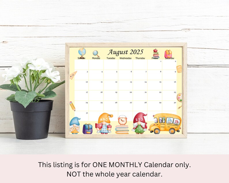 EDITABLE August 2025 Calendar, Cute School Gnomes Planner, Kids School ...