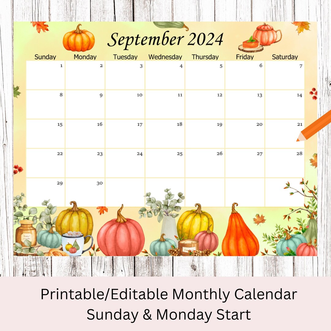 EDITABLE September 2024 Calendar, Autumn Planner, Monthly Kids School ...