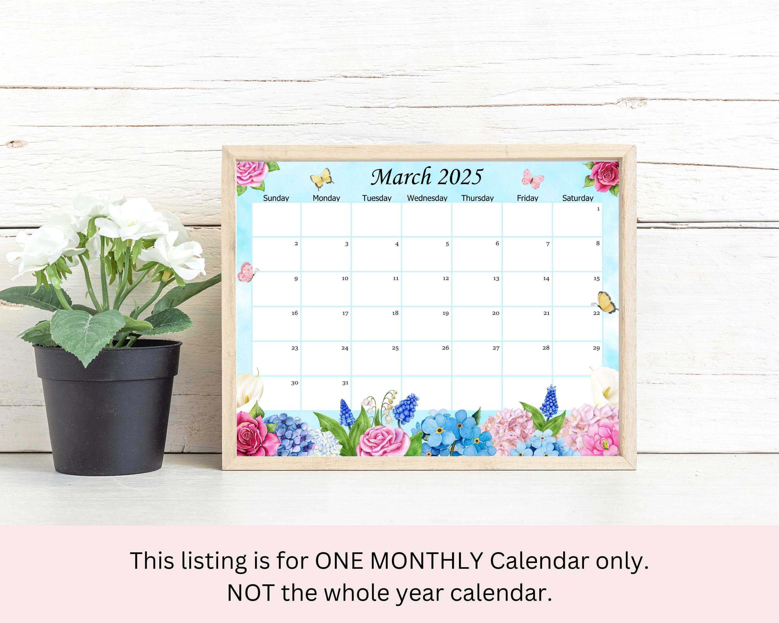 EDITABLE March 2025 Calendar, Beautiful Spring Planner, Kids School ...