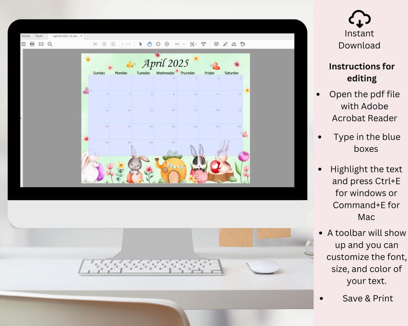 EDITABLE April 2025 Calendar, Easter Day Spring Planner, Kids School ...