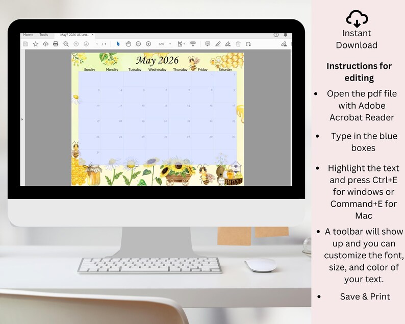 Editable May 2026 Calendar, Spring Planner, School/office/work/home ...