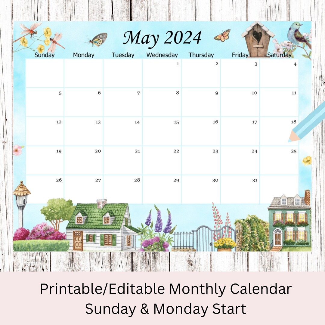 EDITABLE May 2024 Calendar, Beautiful Spring Planner, Monthly Kids ...