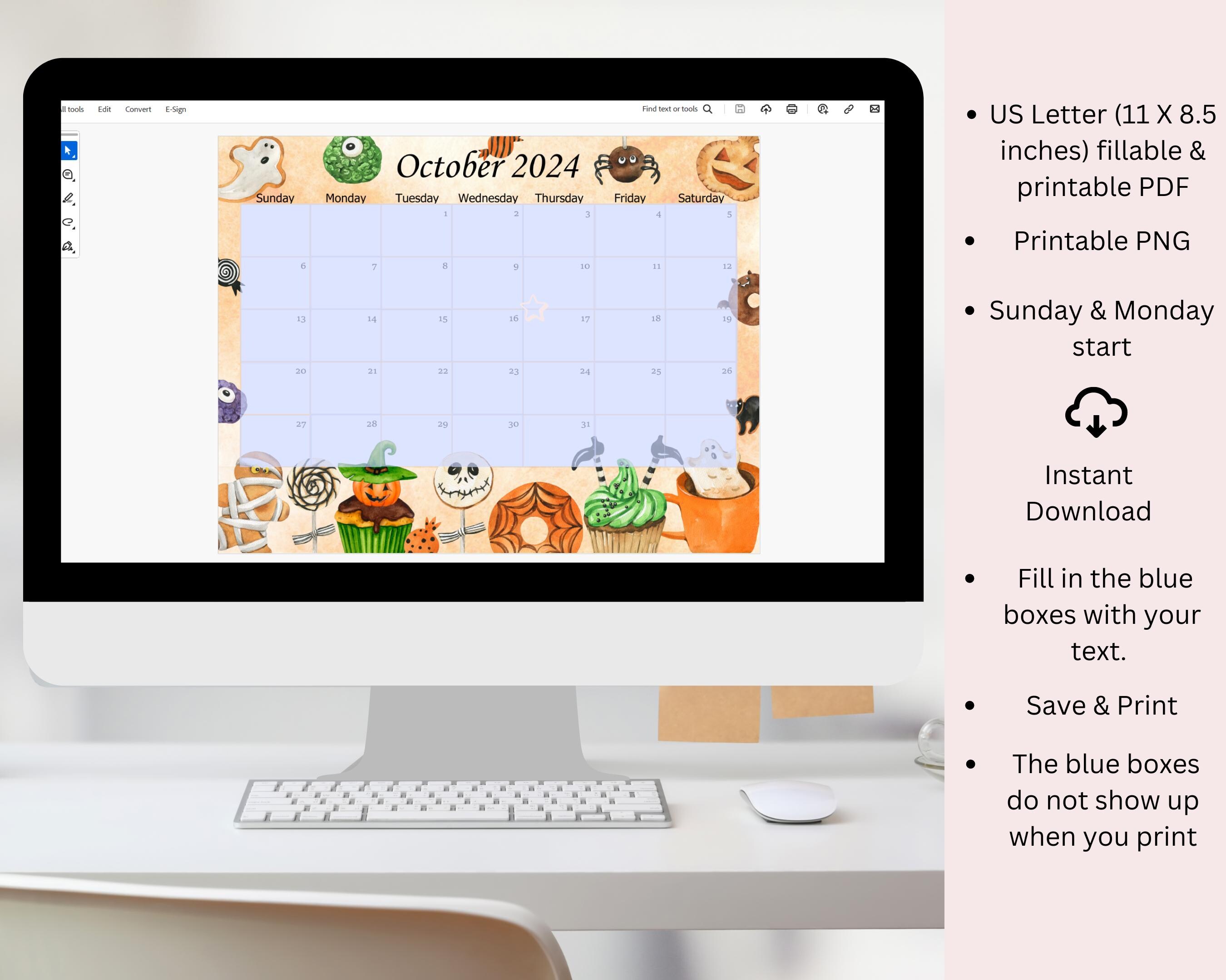 EDITABLE October 2024 Calendar, Cute Halloween Sweets Planner, Kids ...