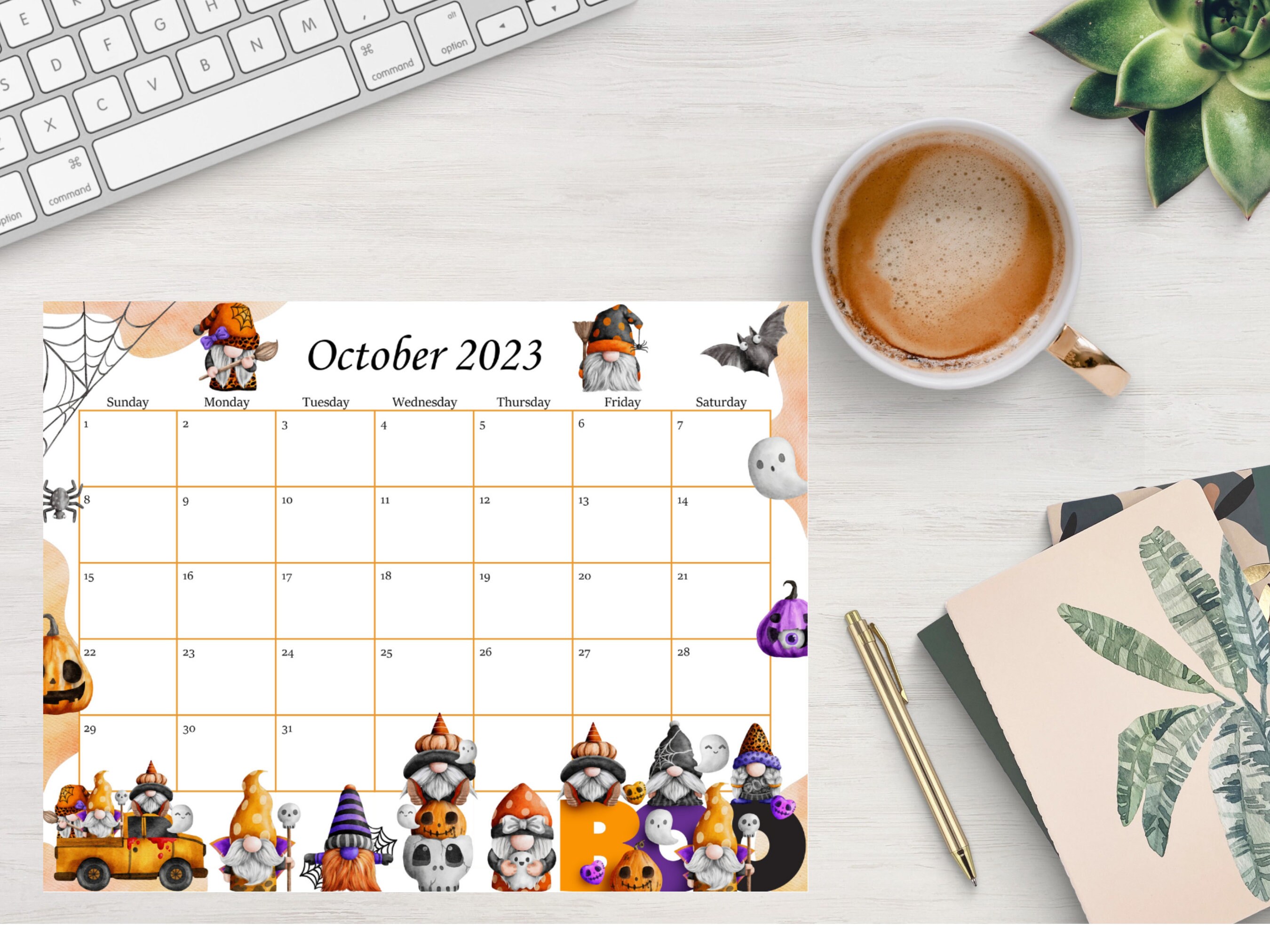 EDITABLE October 2023 Calendar, Cute Halloween 2023 Planner, Kids ...