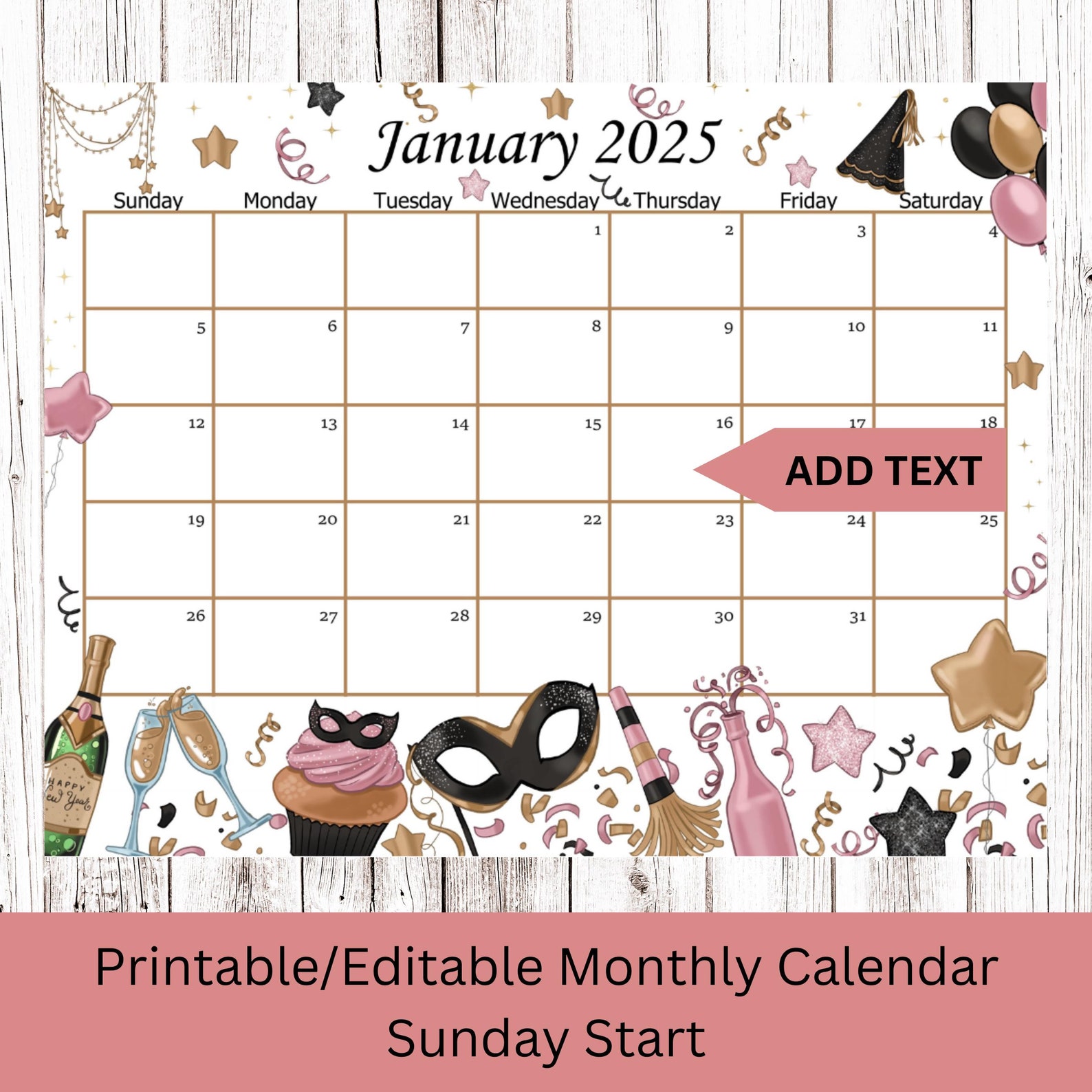 EDITABLE January 2025 Calendar, New Year Planner, Printable Monthly ...