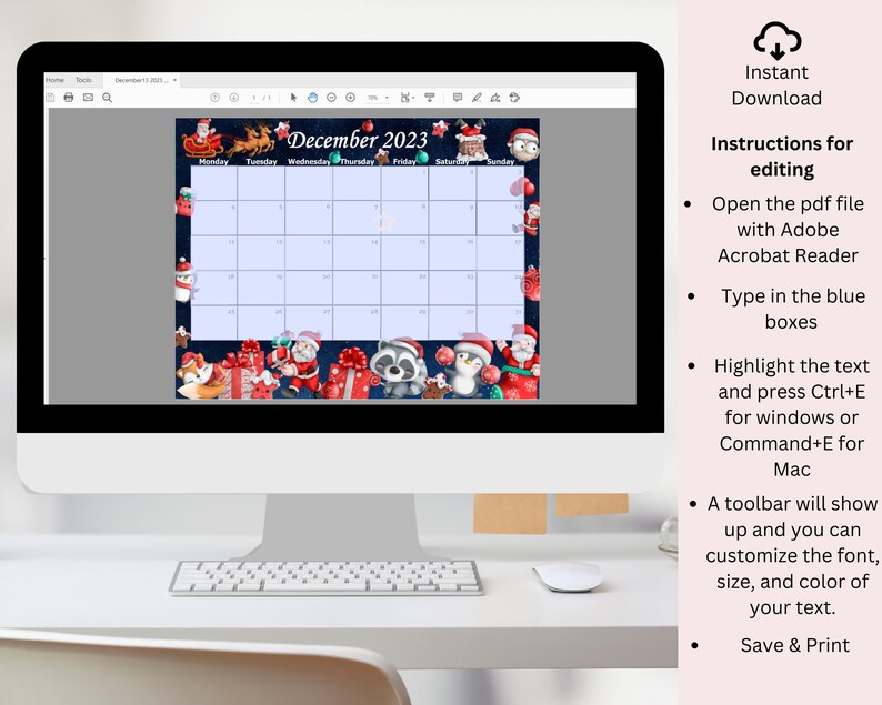 EDITABLE December 2023 Calendar, Christmas Planner, Kids School ...
