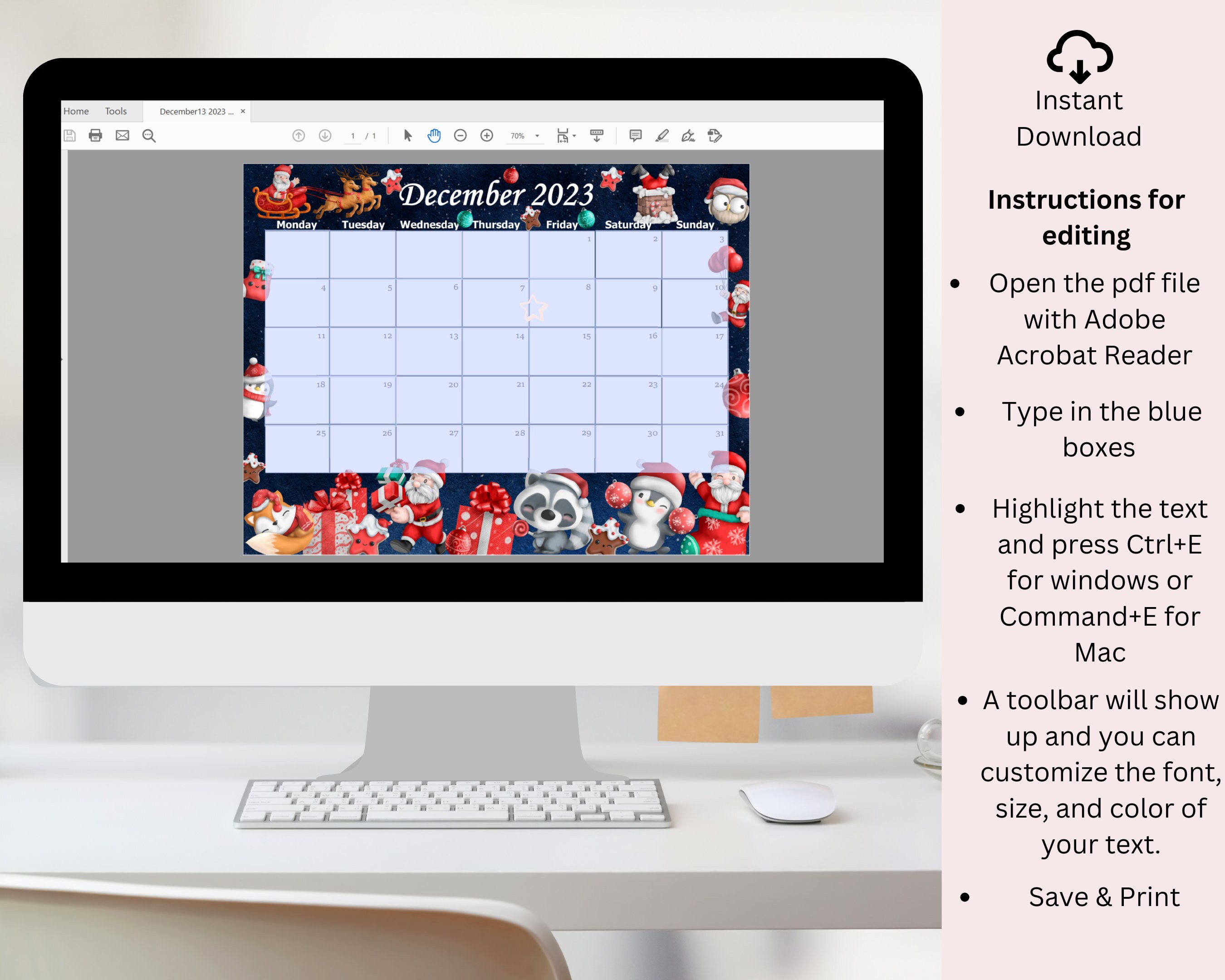 EDITABLE December 2023 Calendar, Christmas Planner, Kids School ...