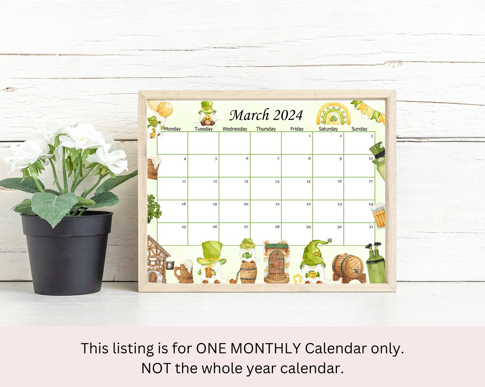 EDITABLE March 2024 Calendar St. Patrick's Day Gnome - Etsy UK