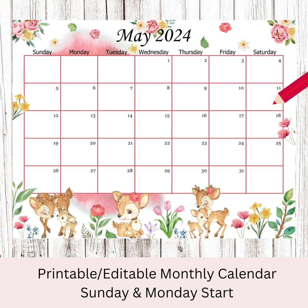 EDITABLE May 2024 Calendar, Beautiful Mother's Day Planner, Kids School ...