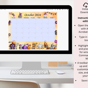 EDITABLE October 2024 Calendar, Cute Halloween Planner, Kids School ...
