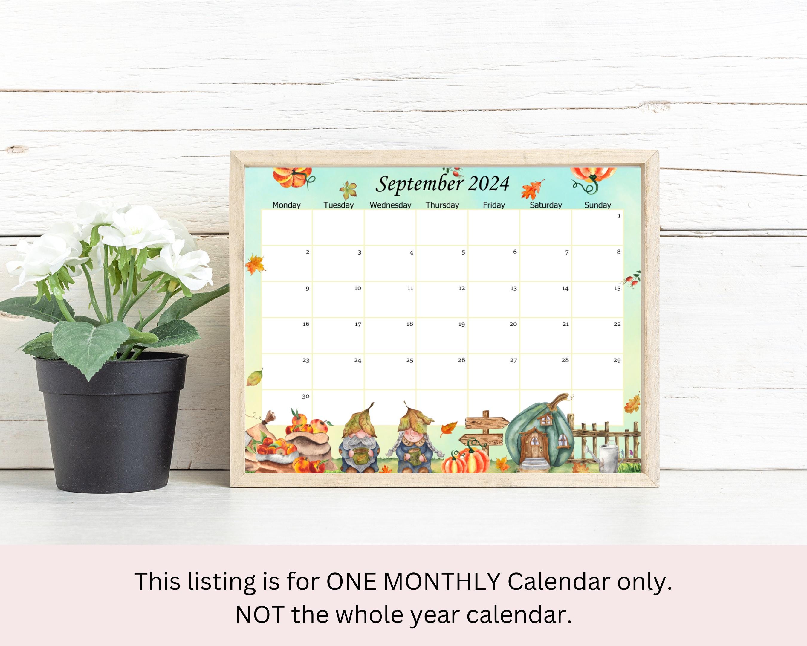 EDITABLE September 2024 Calendar, Cute Autumn Gnomes Planner, Kids ...