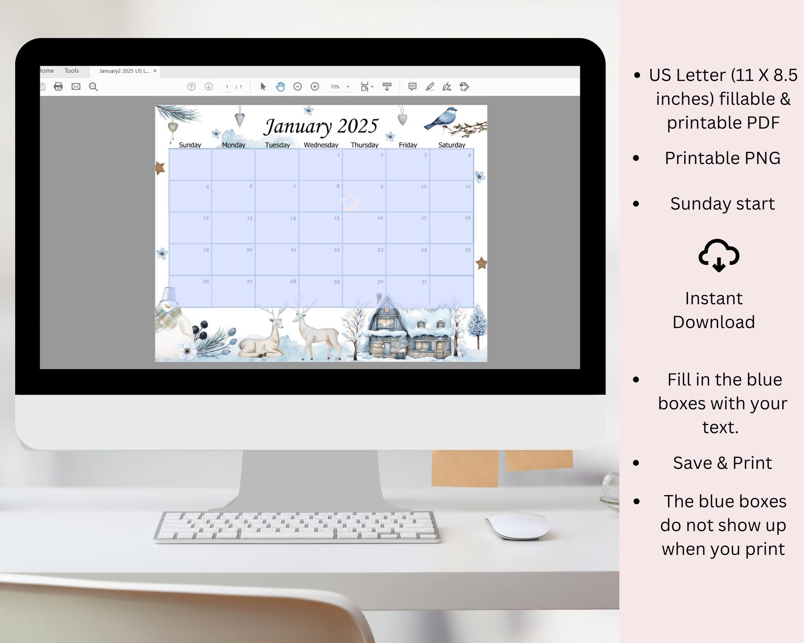EDITABLE January 2025 Calendar, New Year Planner, Printable Monthly ...