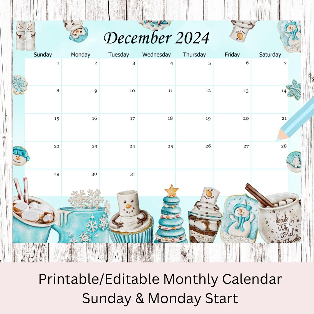 EDITABLE December 2024 Calendar, Christmas With Sweets Planner, Kids ...