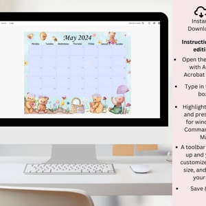 EDITABLE May 2024 Calendar, Cute Spring Planner, Monthly Kids School ...
