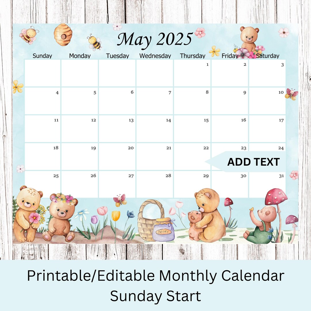 EDITABLE May 2025 Calendar, Cute Spring Planner, Monthly Kids School ...