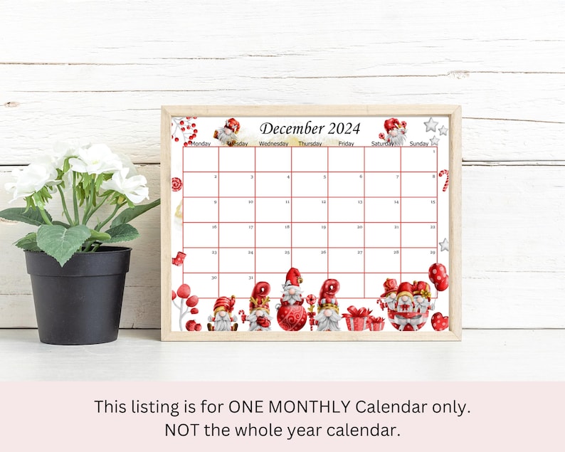EDITABLE December 2024 Calendar, Christmas With Gnomes Planner, Kids ...
