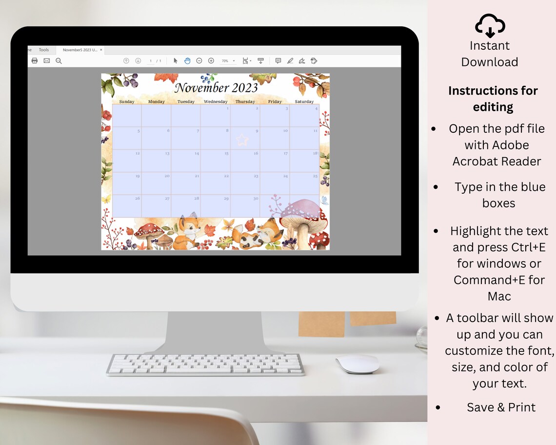 EDITABLE November 2023 Calendar, Kids School Schedule, Fall Autumn ...
