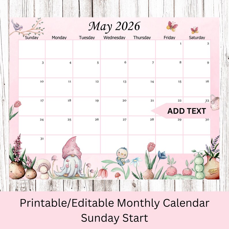 Editable May 2026 Calendar, Spring Planner, School/office/work/home ...