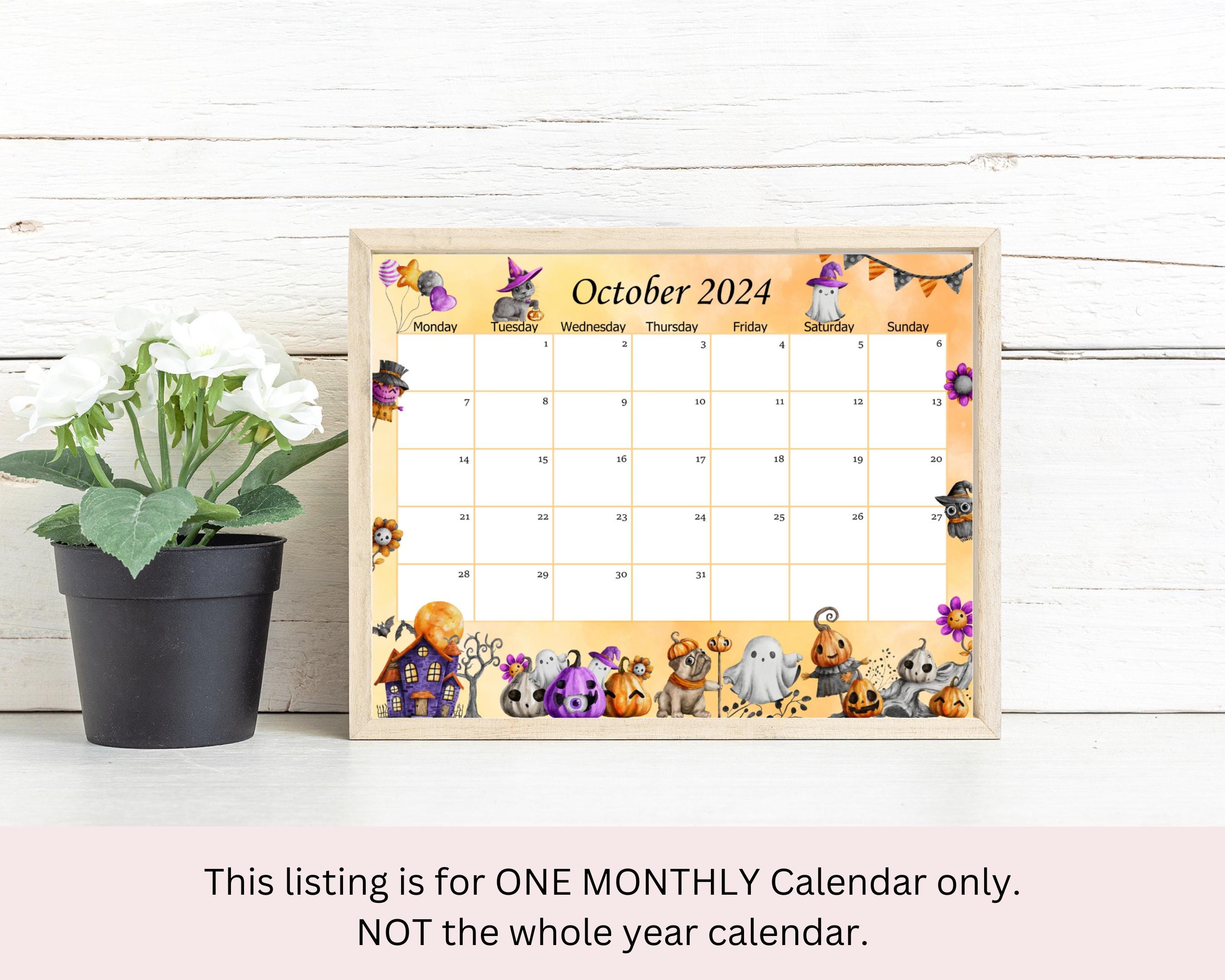 EDITABLE October 2024 Calendar, Cute Halloween Planner, Kids School ...