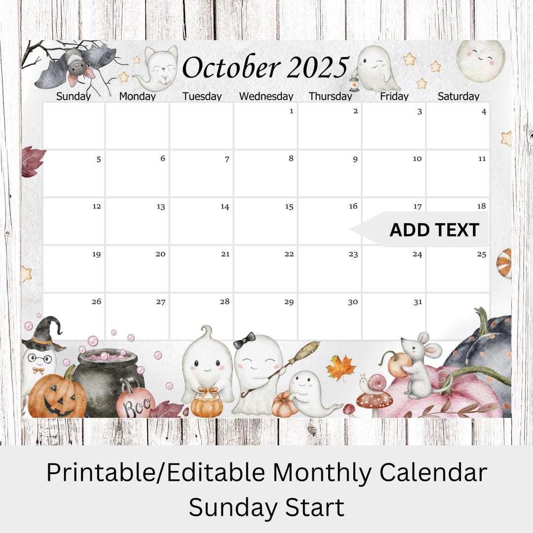Editable October 2025 Calendar: Halloween Planner, Kids School Schedule ...