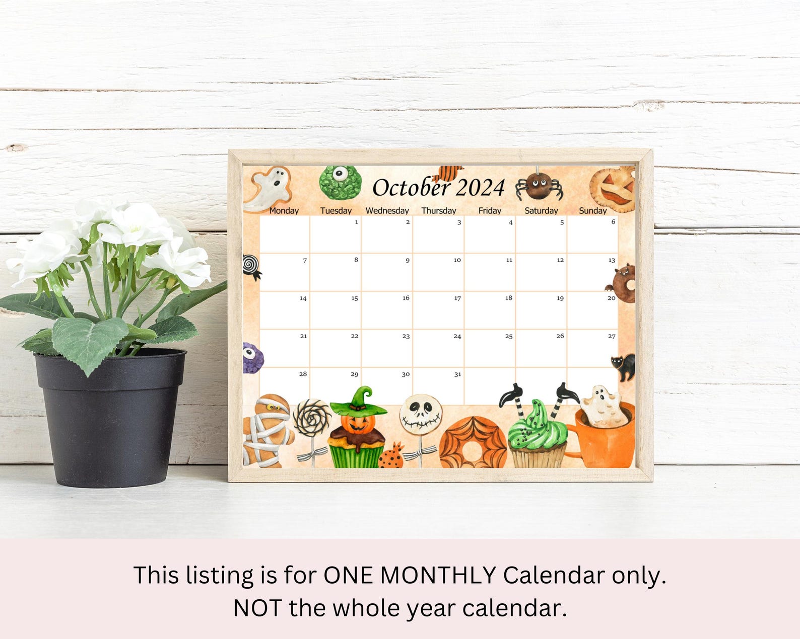 EDITABLE October 2024 Calendar, Cute Halloween Sweets Planner, Kids ...