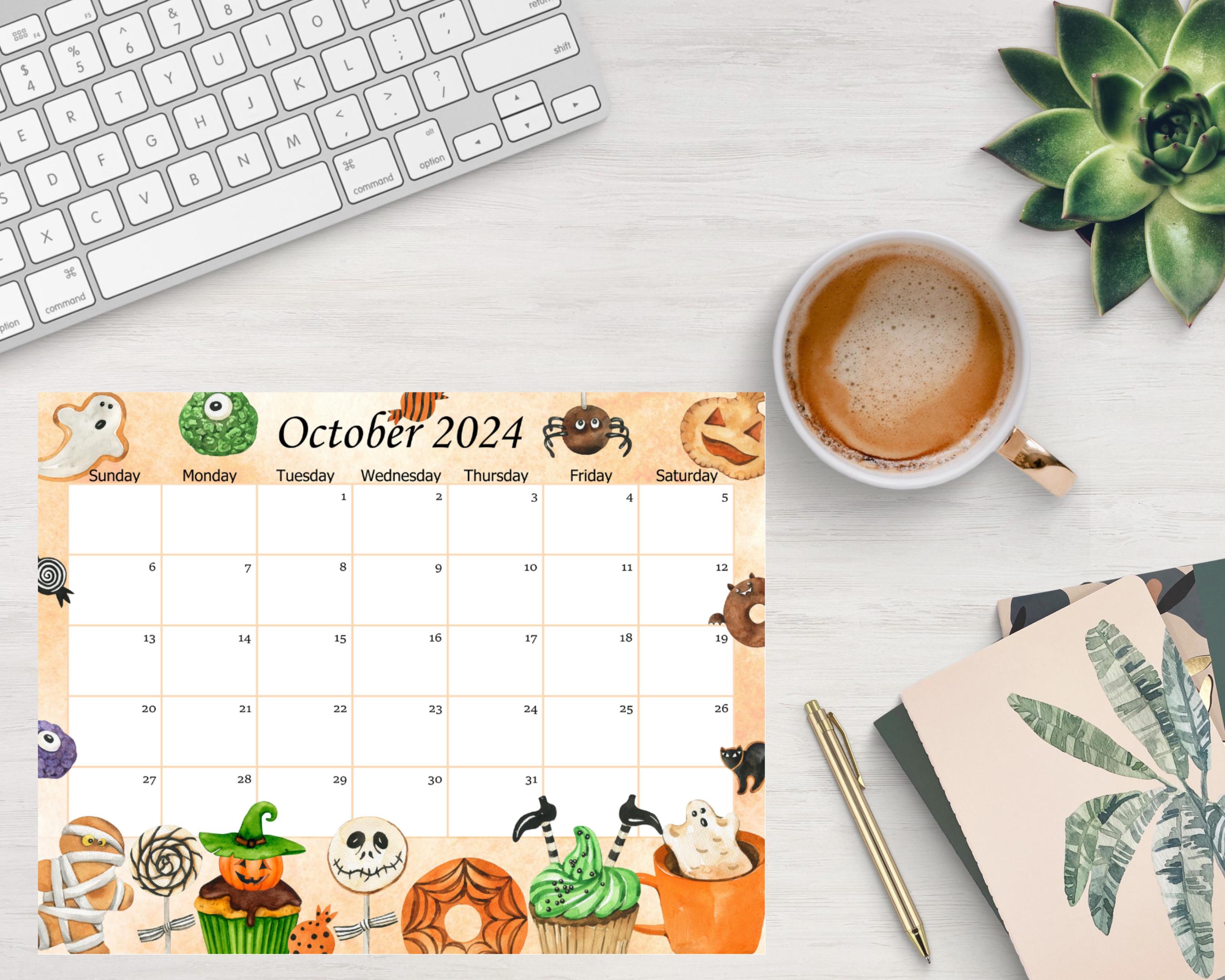 EDITABLE October 2024 Calendar, Cute Halloween Sweets Planner, Kids ...