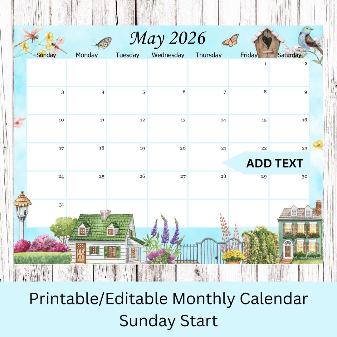 Editable May 2026 Calendar, Spring Planner, School/office/work/home ...