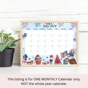 EDITABLE July 2024 Calendar, 4th of July Planner, Monthly Kids School ...