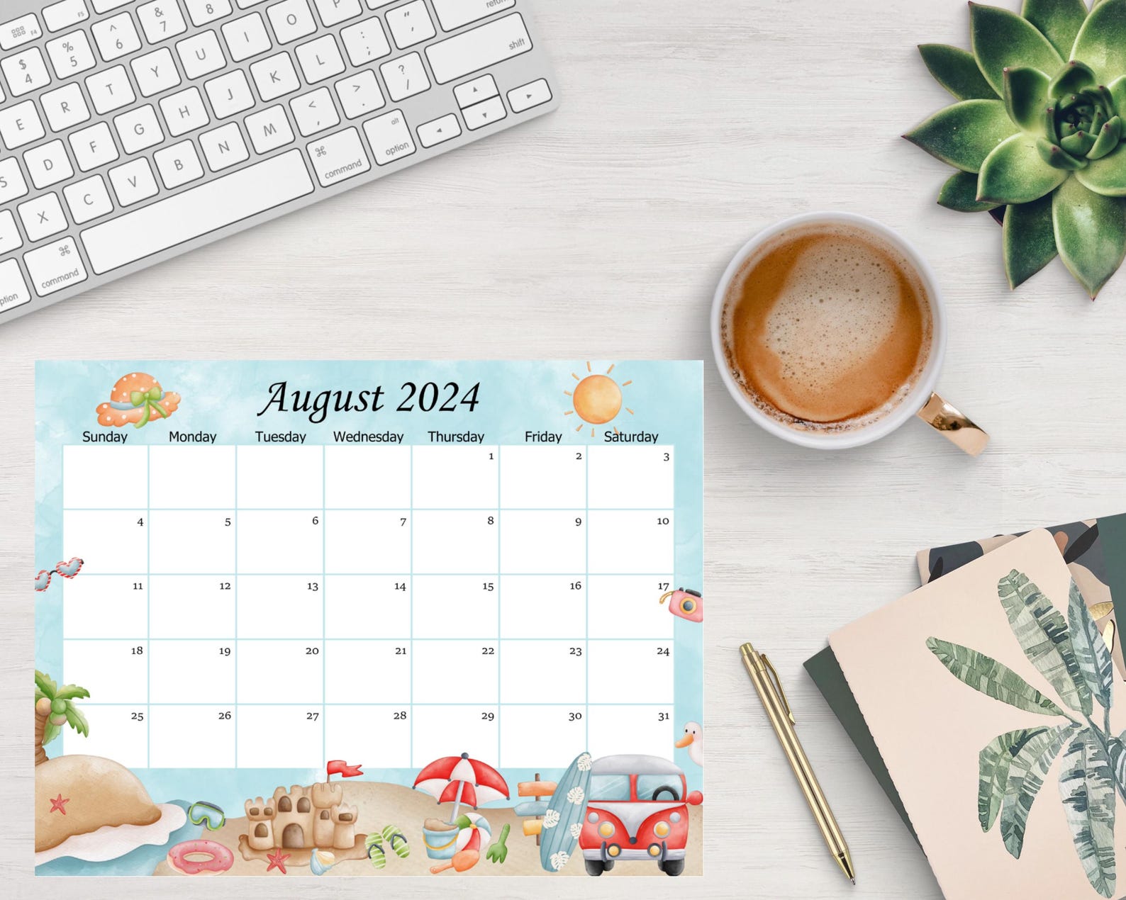 EDITABLE August 2024 Calendar, Cute Summer Planner, Monthly Kids School ...