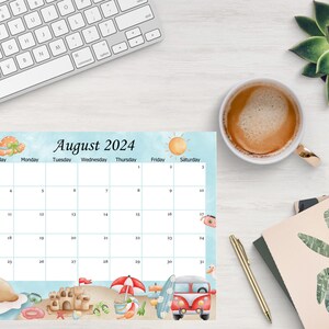 EDITABLE August 2024 Calendar, Cute Summer Planner, Monthly Kids School ...