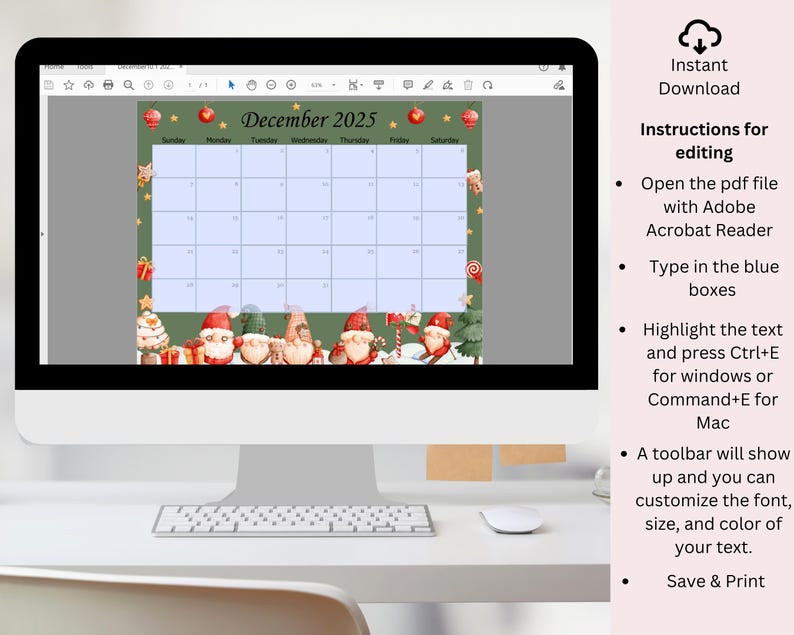 December 2025 Editable Calendar: Christmas Gnomes Planner for Kids ...