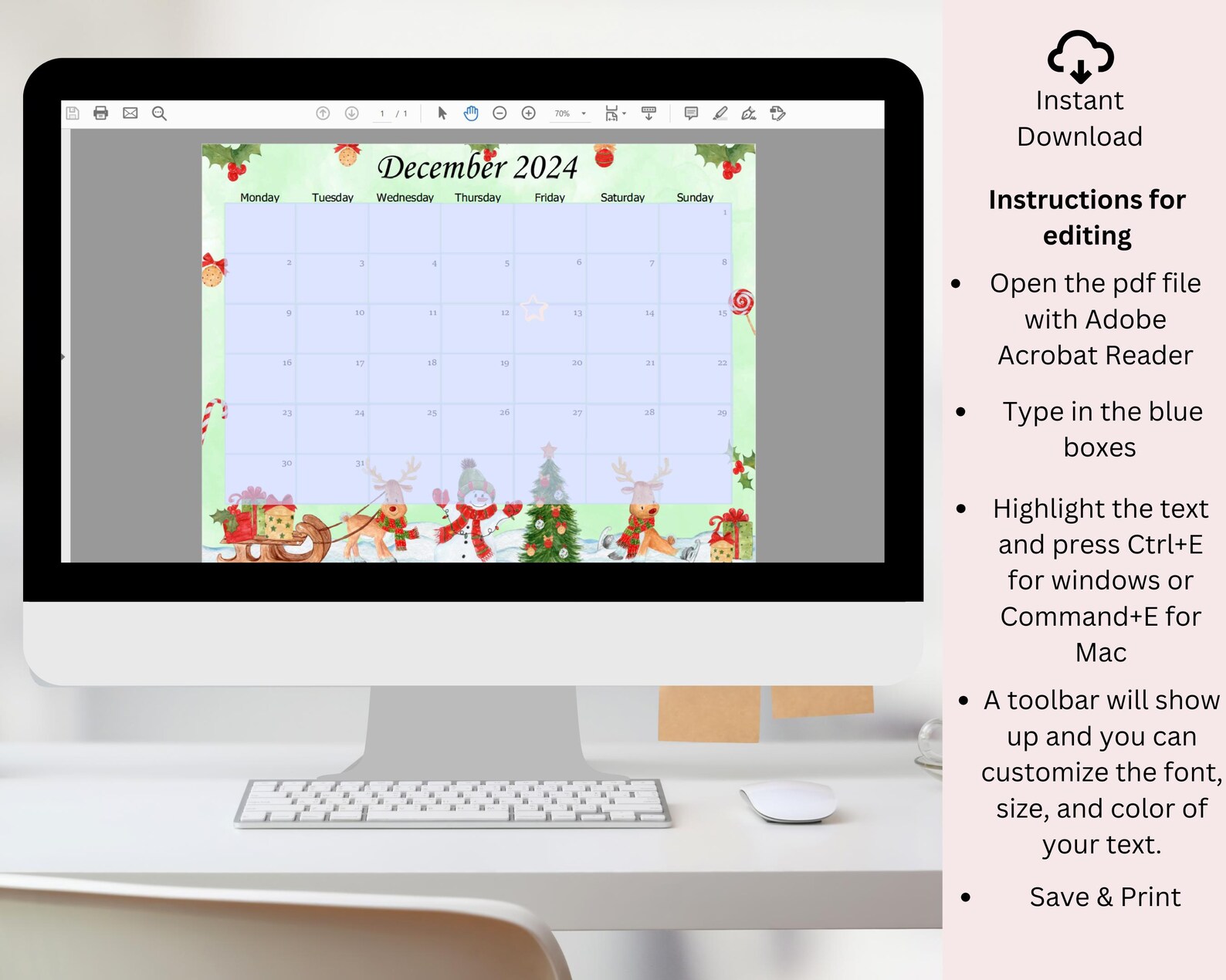 EDITABLE December 2024 Calendar, Christmas Planner With Reindeer, Kids ...