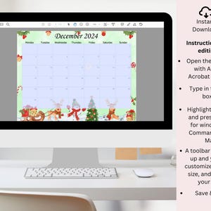 EDITABLE December 2024 Calendar, Christmas Planner With Reindeer, Kids ...