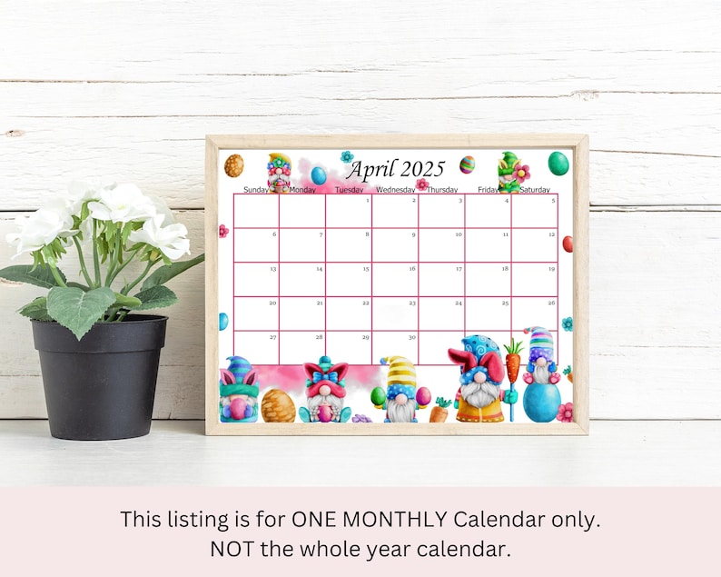 EDITABLE April 2025 Calendar, Easter Day Gnomes Planner, Kids School ...