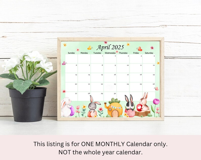 EDITABLE April 2025 Calendar, Easter Day Spring Planner, Kids School ...