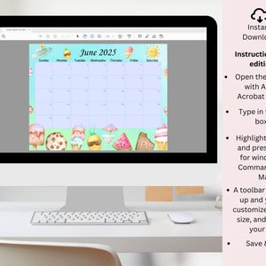 EDITABLE June 2025 Calendar, Summer Planner With Sweets, Monthly Kids ...
