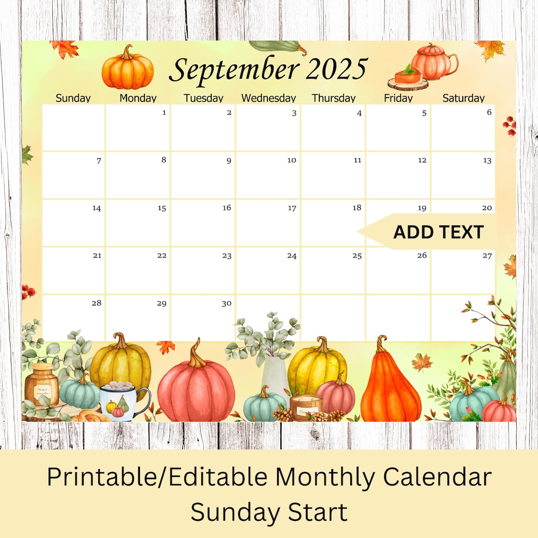 EDITABLE September 2025 Calendar, Autumn Planner, Monthly Kids School ...