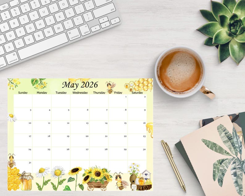 Editable May 2026 Calendar, Spring Planner, School/office/work/home ...
