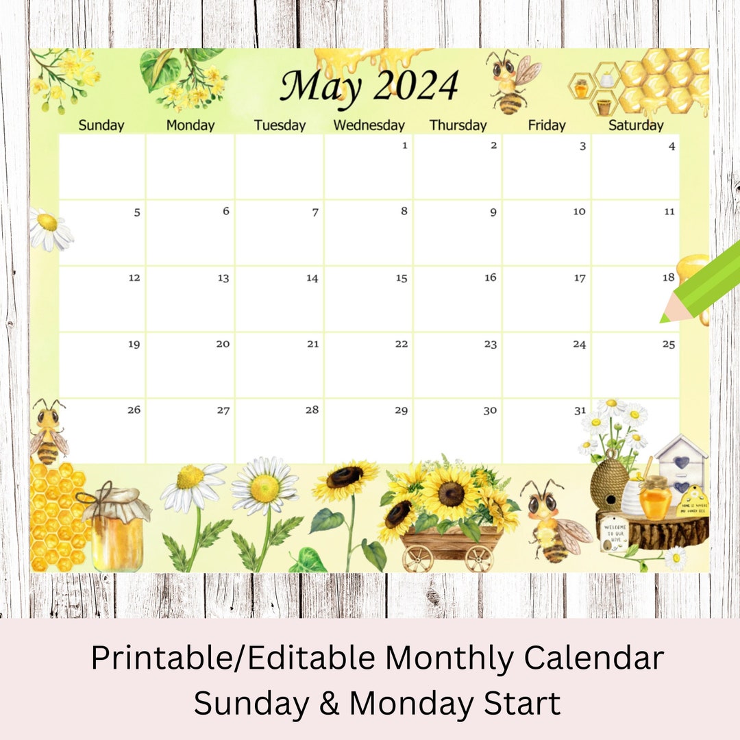 EDITABLE May 2024 Calendar, Beautiful Spring Planner, Monthly Kids ...