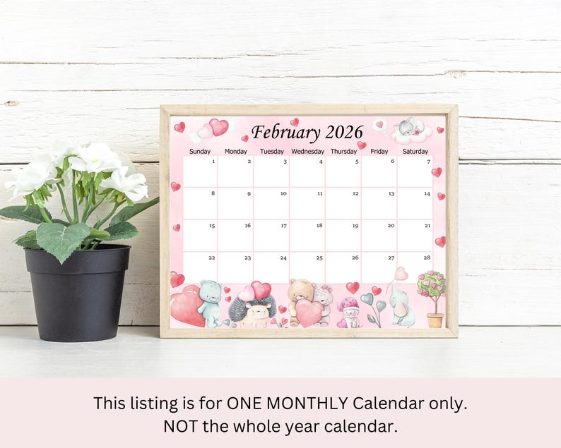 EDITABLE February 2026 Calendar, Cute Valentine Planner, Printable ...