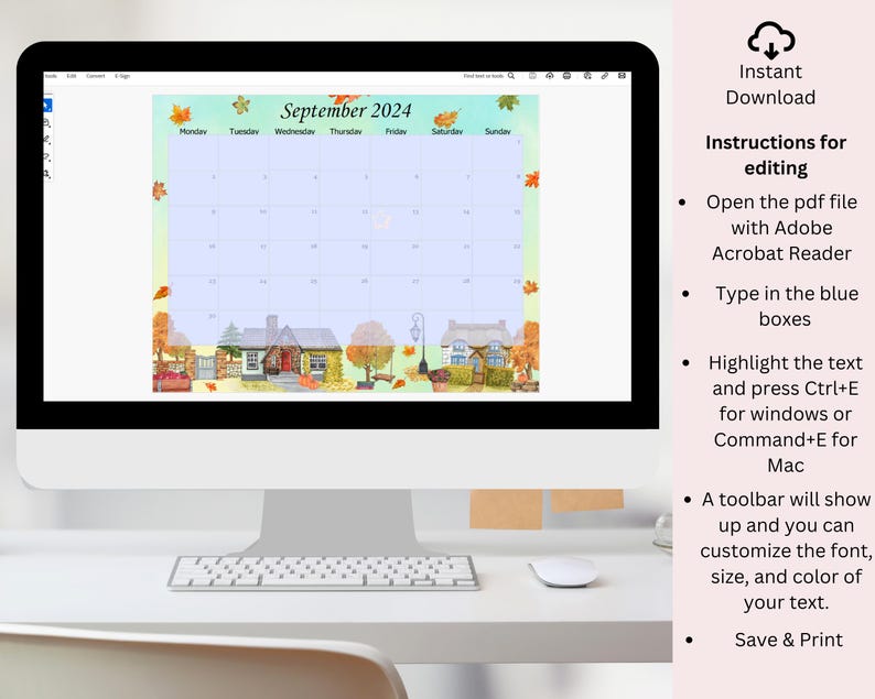 EDITABLE September 2024 Calendar, Beautiful Autumn Planner, Kids School ...